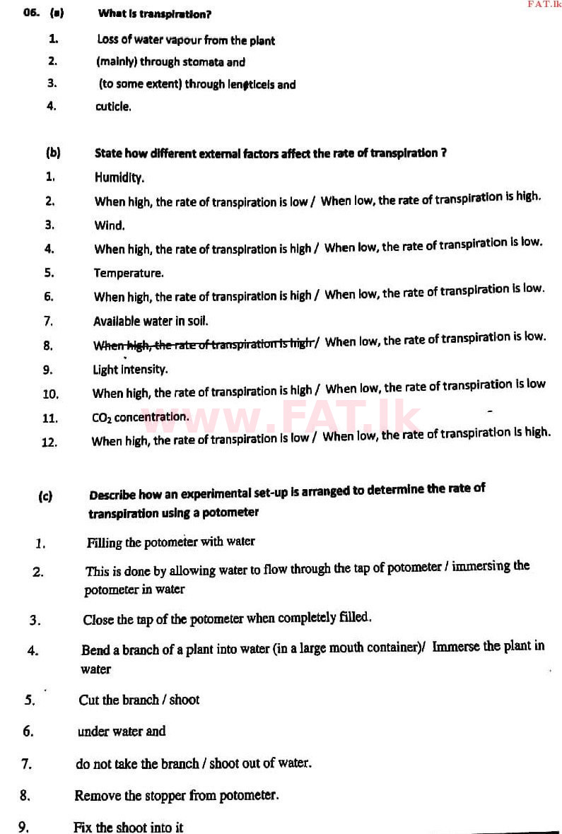 National Syllabus : Advanced Level (A/L) Biology - 2017 August - Paper ...