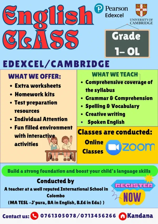 English Classes Grade 1 - O/L Edexcel / Cambridge
